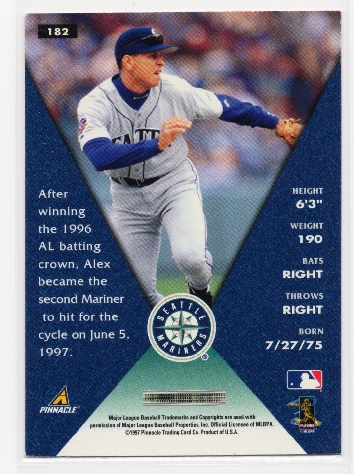 1997 Pinnacle Baseball Card #182 Alex Rodriguez Field of Vision Seattle ...