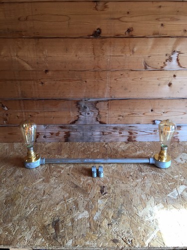 Industrial Galvanised Rustic Ceiling / Wall Conduit Light 2 Bulb Brass ...