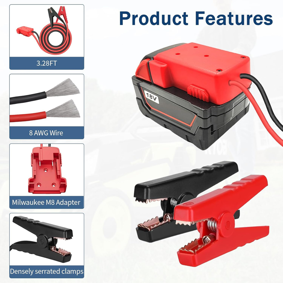 Jumper Cable Clamps for Milwaukee M18 18V Battery Jump Starter, 3.28FT ...