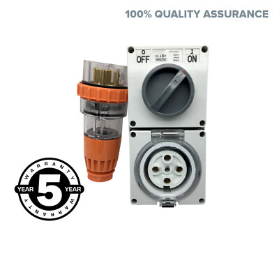 50A Amp 5 Pin Weatherproof Waterproof IP66 Power Point Outlet Socket ...