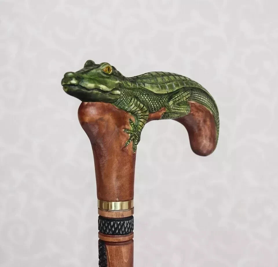 Crocodile walking cane Hand carved wooden cane Handle with alligator ...