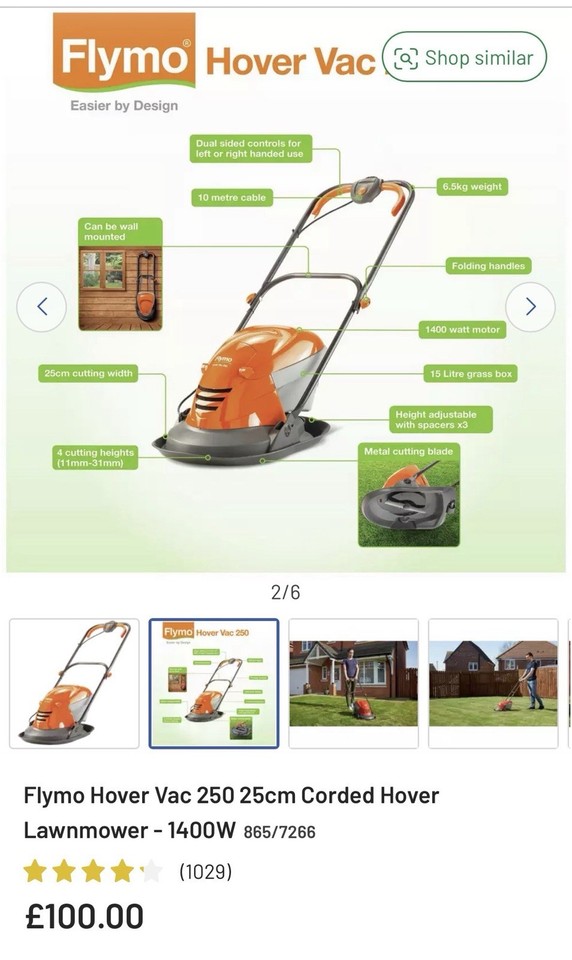 Flymo Hover Vac 250 Electric Corded Lawnmower Brand New Never Use | eBay UK
