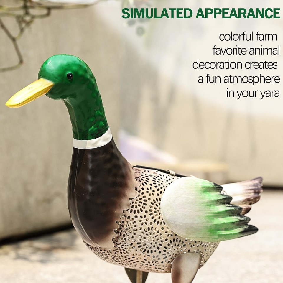 Solar Ducks Outdoor Statue ，Metal Duck Garden Decor ，Lawn Animal Statue ...