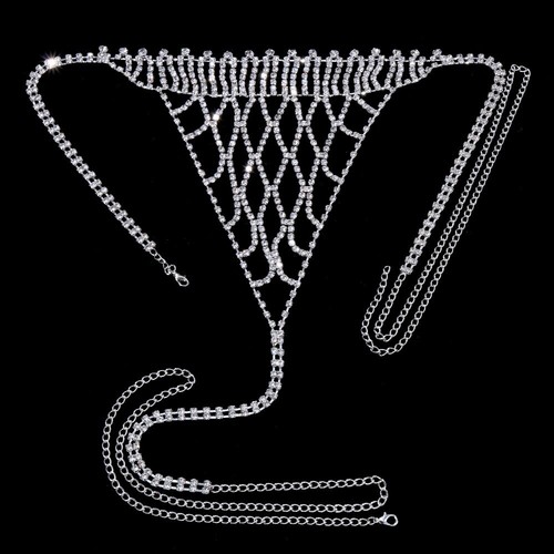 Sexy Women Rhinestone Tassel Bikini Body Chain G String Thong Bra Set ...