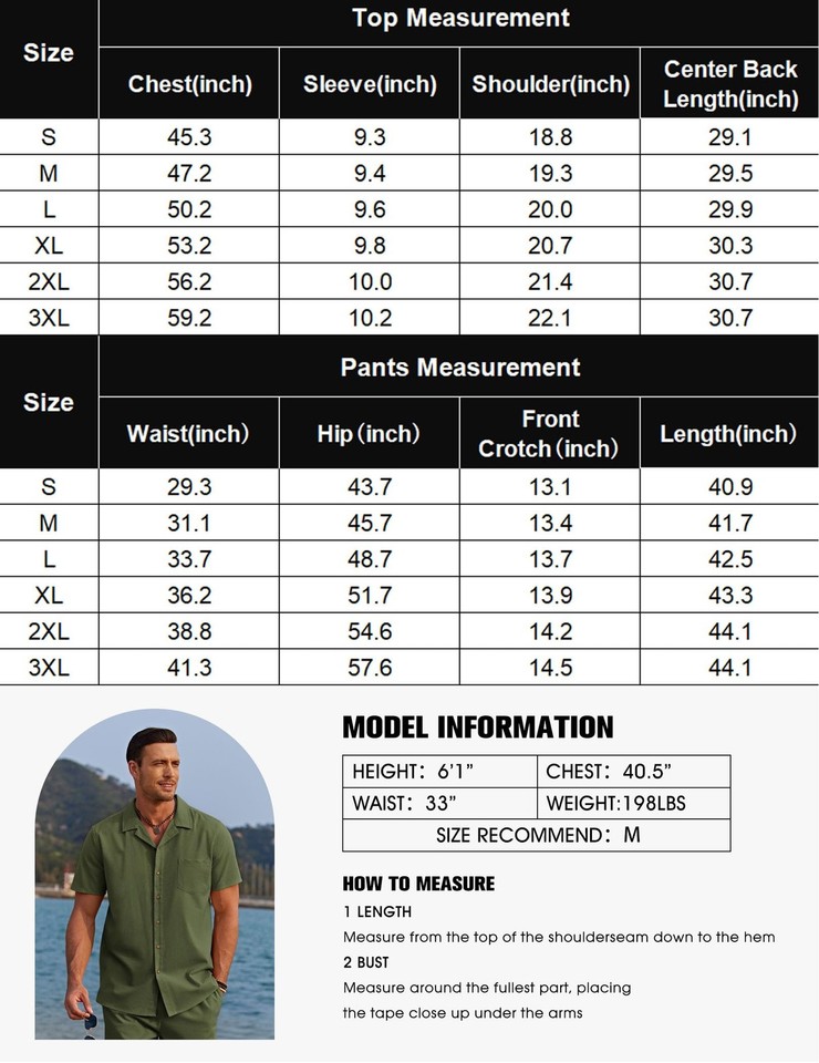 Mens Casual Linen 2 PC Outfit Set Cotton Beach Pant Guayabera Shirts ...
