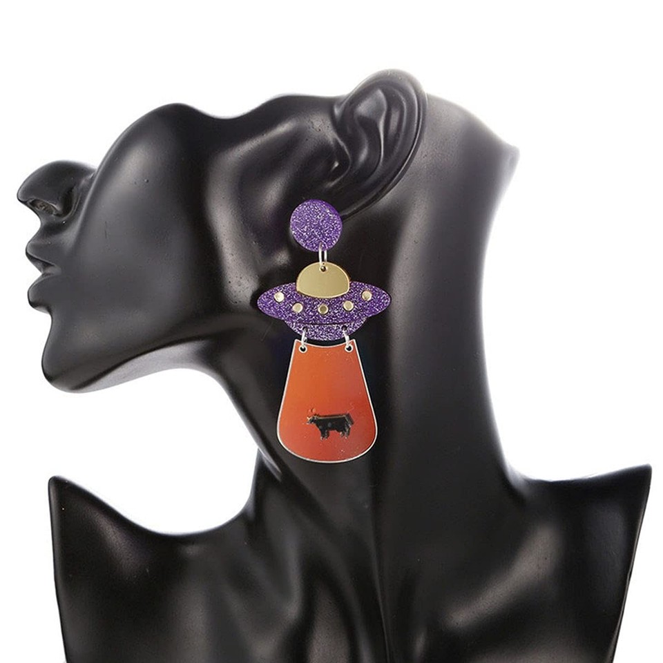 UFO Alien Acrylic Earrings Cute UFO Spaceship Dangle Drop Earrings ...