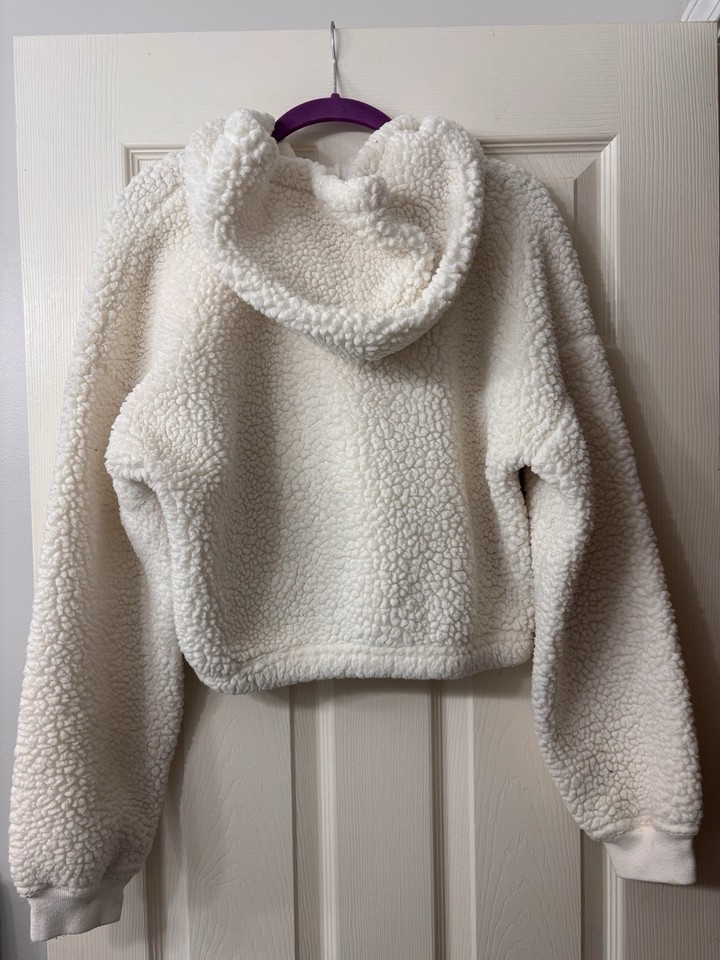 Gilly Hicks Cropped Fleece Pullover Hoodie Women's Size Small Cream ...