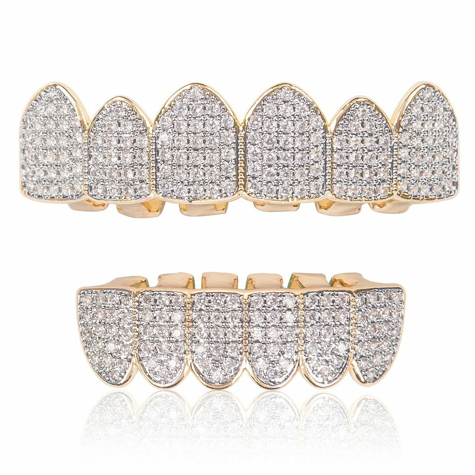 Custom 18K Gold Plated Grillz Hip Hop Teeth Grillz Caps Top & Bottom ...