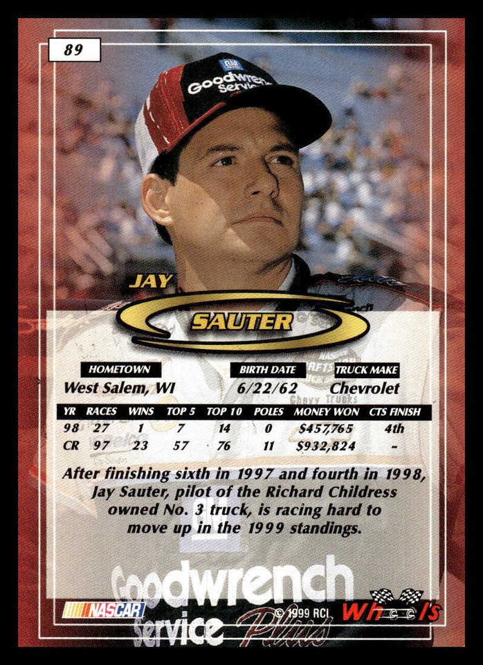 Jay Sauter 1999 Wheels #89 Richard Childress Racing IP Auto Card | eBay
