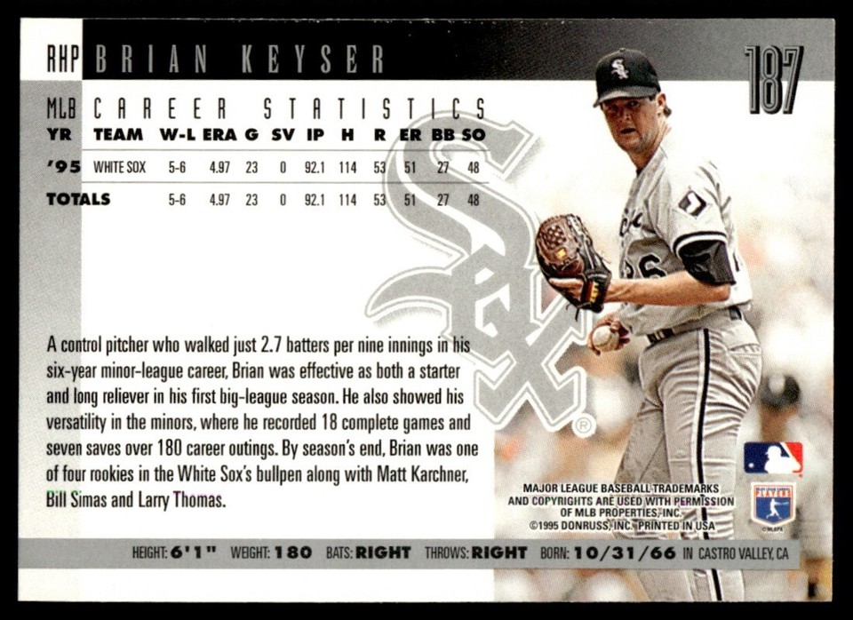 1996 Donruss #187 Brian Keyser Rookie Chicago White Sox | eBay