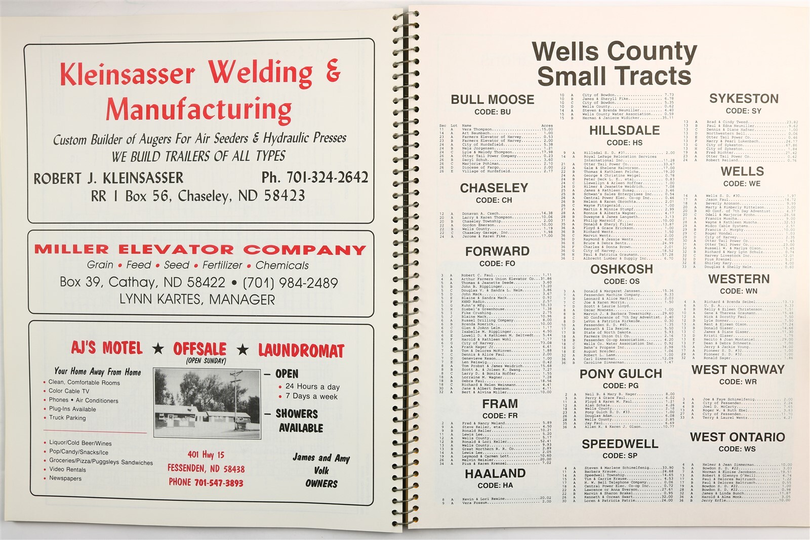 Wells County, North Dakota 1994 Atlas Fessenden Harvey Bowdon Cathay ...