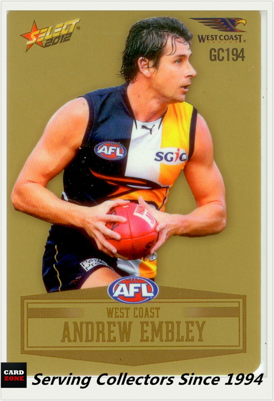 2012 SELECT AFL CHAMPIONS PEELED GOLD PARALLEL CARD GC194 ANDREW EMBLEY ...
