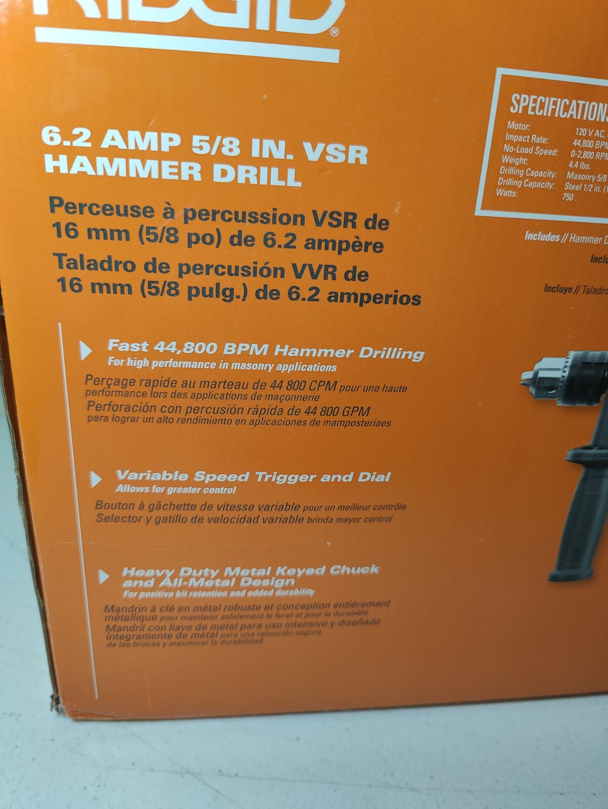 Ridgid R5001 - 5/8" VSR Heavy Duty Hammer Drill 6.2 Amps Corded for ...