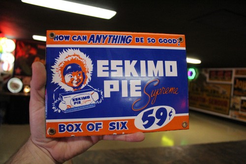 RARE ESKIMO PIE ICE CREAM BAR DEALER PORCELAIN METAL SIGN ALASKA SODA ...