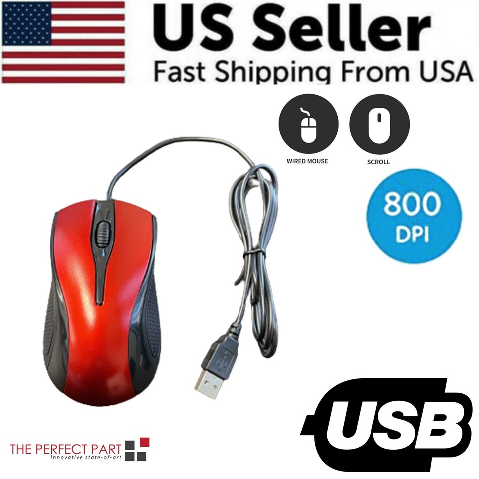 USB 2.0 Optical Wired Scroll Wheel Mouse For PC Laptop Notebook Desktop ...