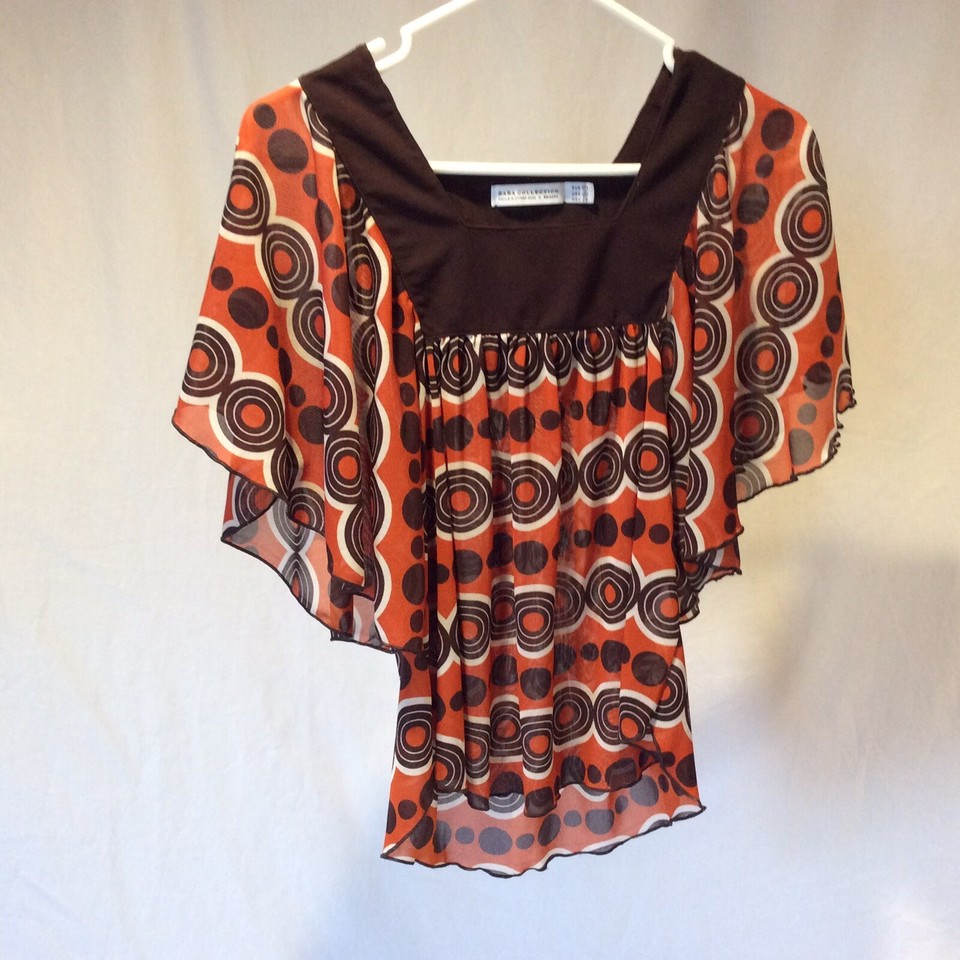 Zara Collection Butterfly Sleeve Funky Orange Brown Dots Sheer Flowing ...