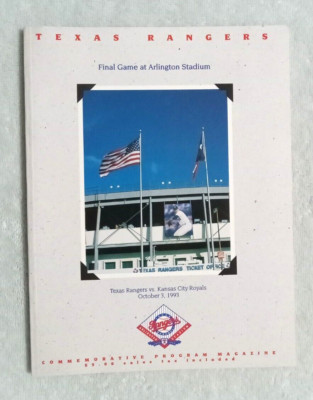 Texas Rangers Final Game Arlington Stadium Oct 3, 1993 Commemorative ...