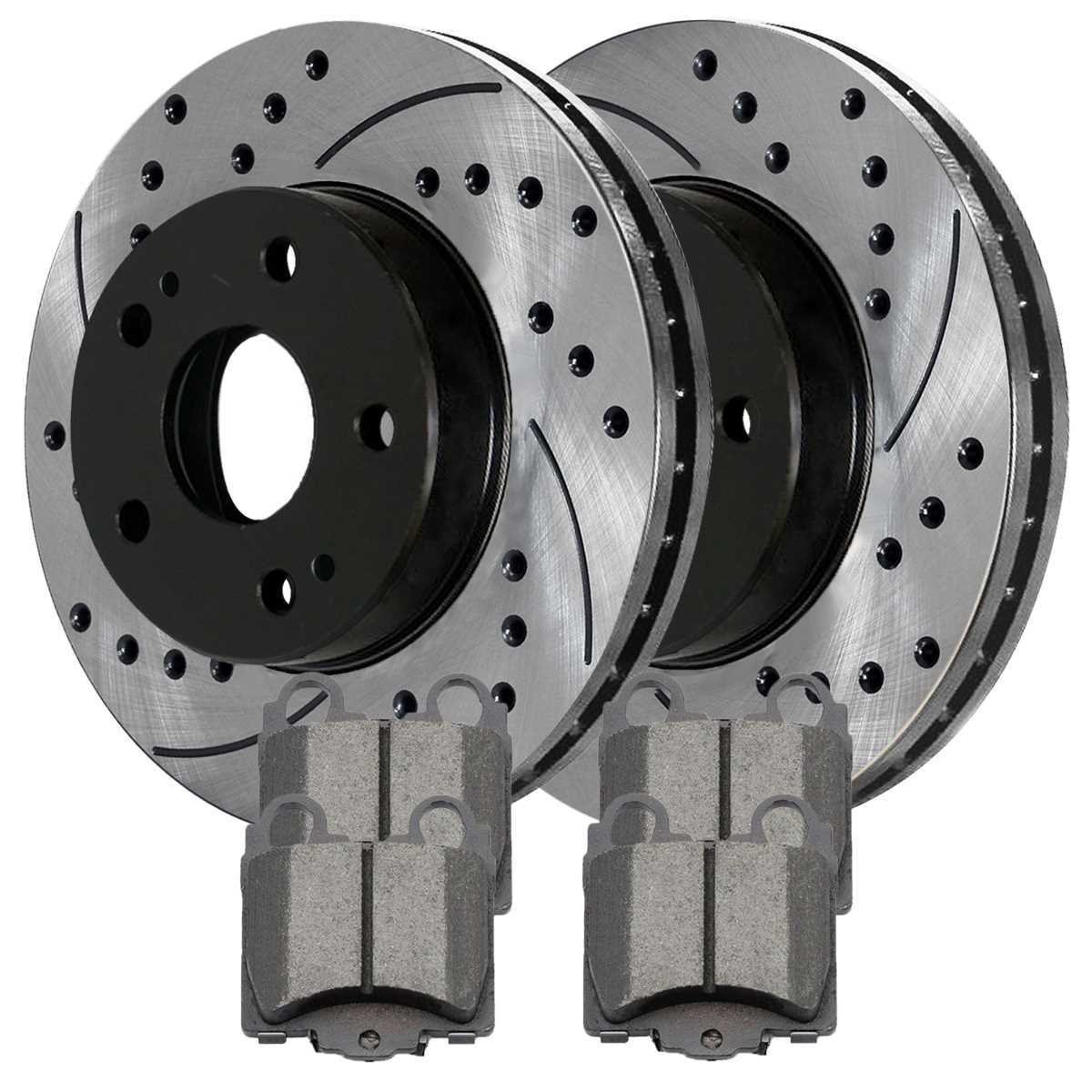 Front & Rear Drilled Slotted Brake Rotors Black & Pads for Lexus SC430 ...