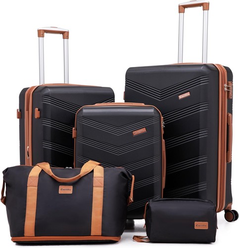 Expandable five-piece luggage set, hard-shell suitcases with spinner ...