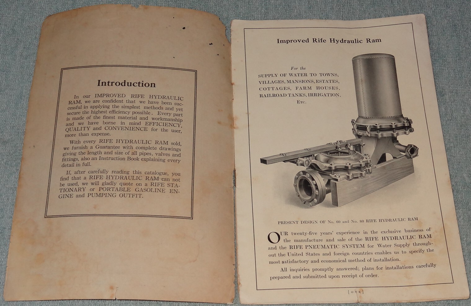 Vintage 1913 "The Rife Hydraulic Ram" Instruction Reference Manual Book ...