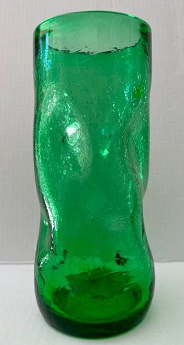 Vintage MCM Bischoff Glass Blenko Glass Green Crackle Dimple Glass Vase ...