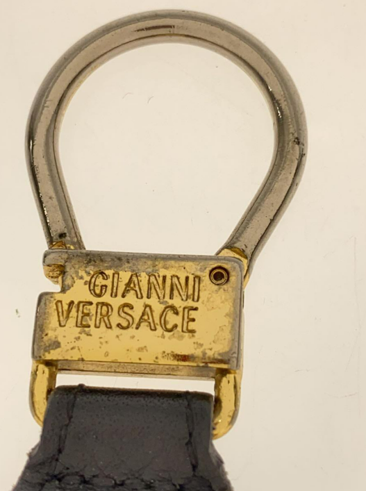 GIANNI VERSACE Key Chain Key Ring Bag Charm Double Medusa Leather Gold ...