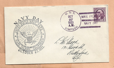 U.S.S. SIMPSON NAVY DAY OCT 27,1933 MARE ISLAND CA NAVAL COVER | eBay