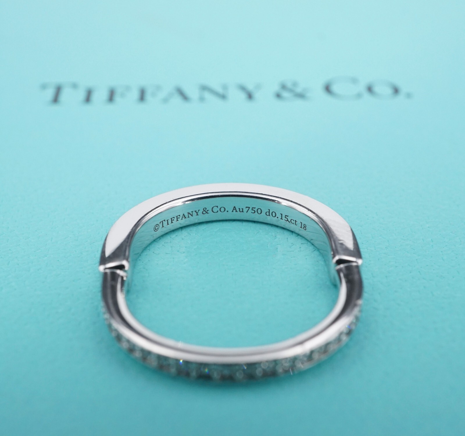Tiffany & Co 18k White Gold Diamond Lock Ring Band Size 7.25 18 RG4356 ...
