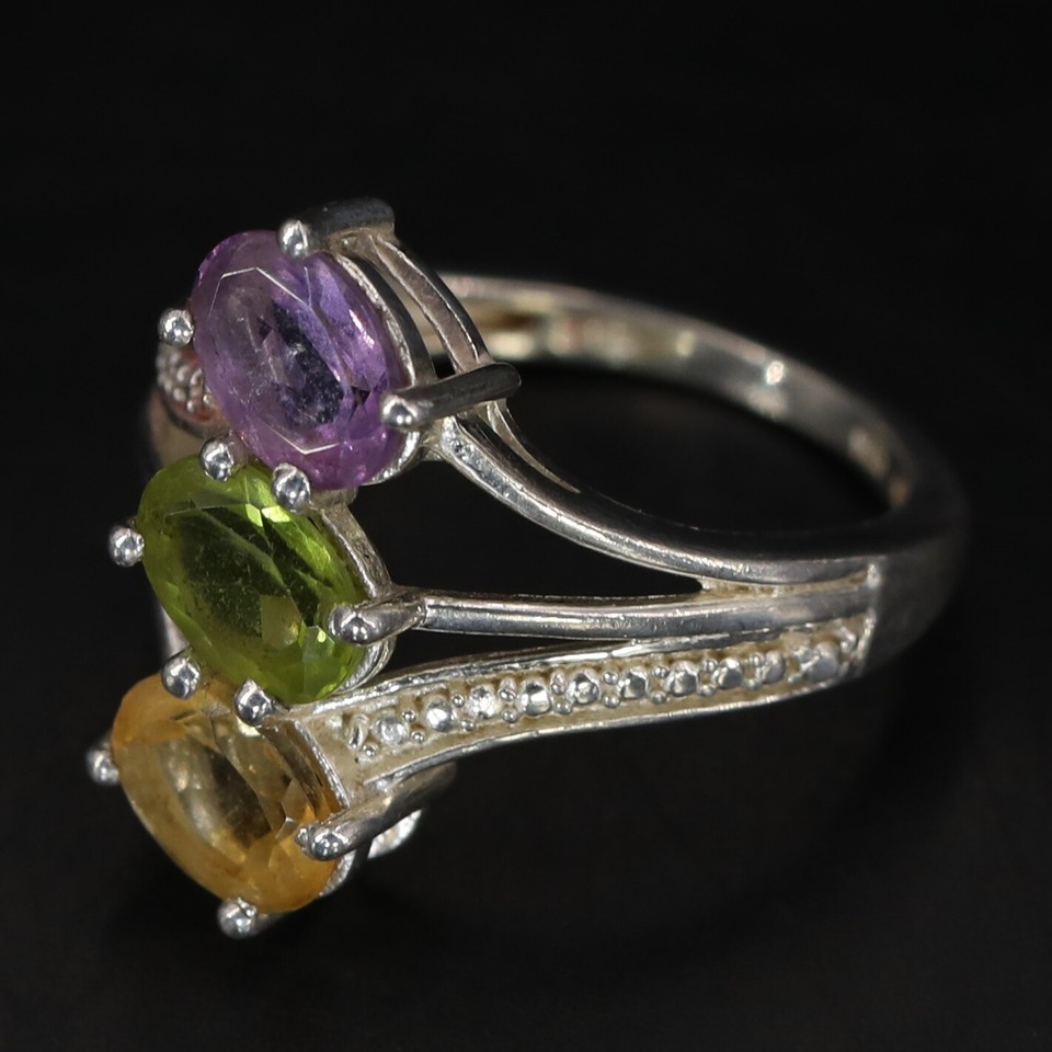 Sterling Silver CHUCK CLEMENCY Amethyst Peridot Citrine Stacked Ring ...