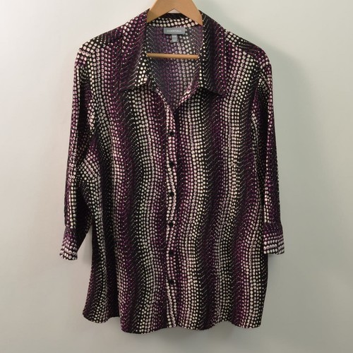 Essentials Button-Up Shirt Womens 18/20W 2X Polyester Spandex Purple ...