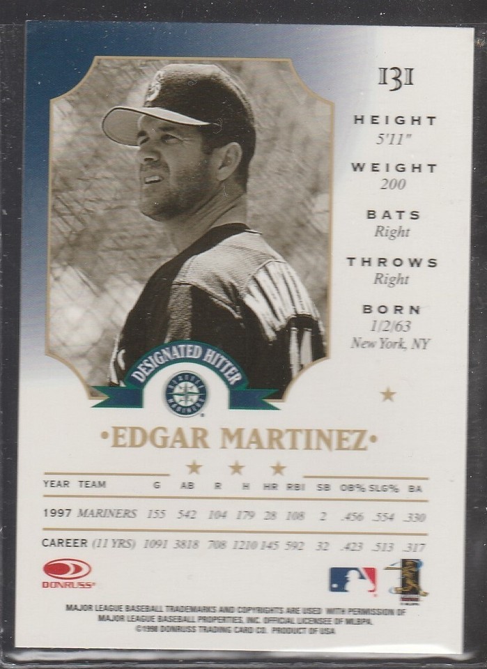 EDGAR MARTINEZ 1998 DONRUSS LEAF 50TH ANNIVERSARY Baseball Card #131 ...