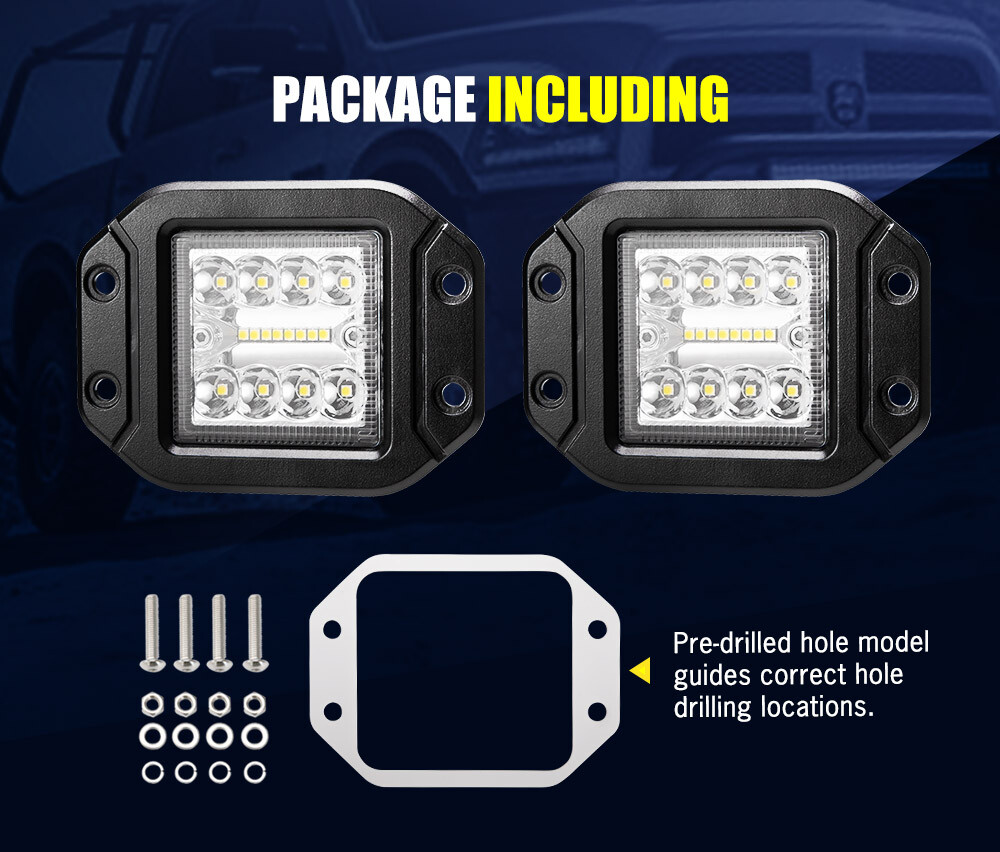 Pair 5 inch SQUARE Flush Mount LED Lights 12V Reverse Work | eBay