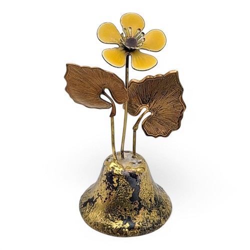 Vintage MCM Bovano of Cheshire Copper Enamel Yellow Flower Bell 4.5" ht ...