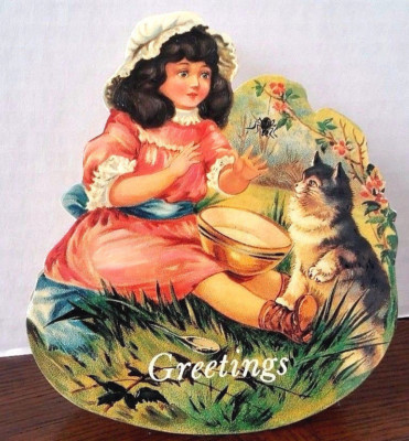 LITTLE MISS MUFFET NURSERY RHYME GREETING CARD Stand up Display MINT ...