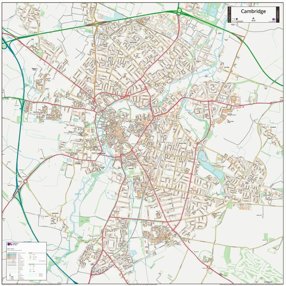 WALL MAP OF CAMBRIDGE - CAMBRIDGE STREET MAP - Street Map LAMINATED EDN ...
