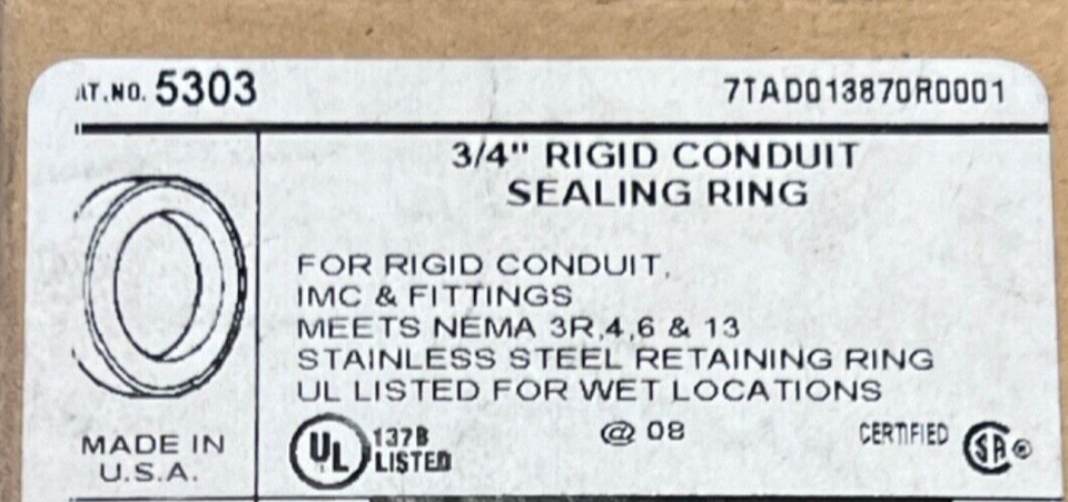 3/4” Rigid Conduit Sealing Ring, Thomas And Betts, Qty 5 #5303 | eBay