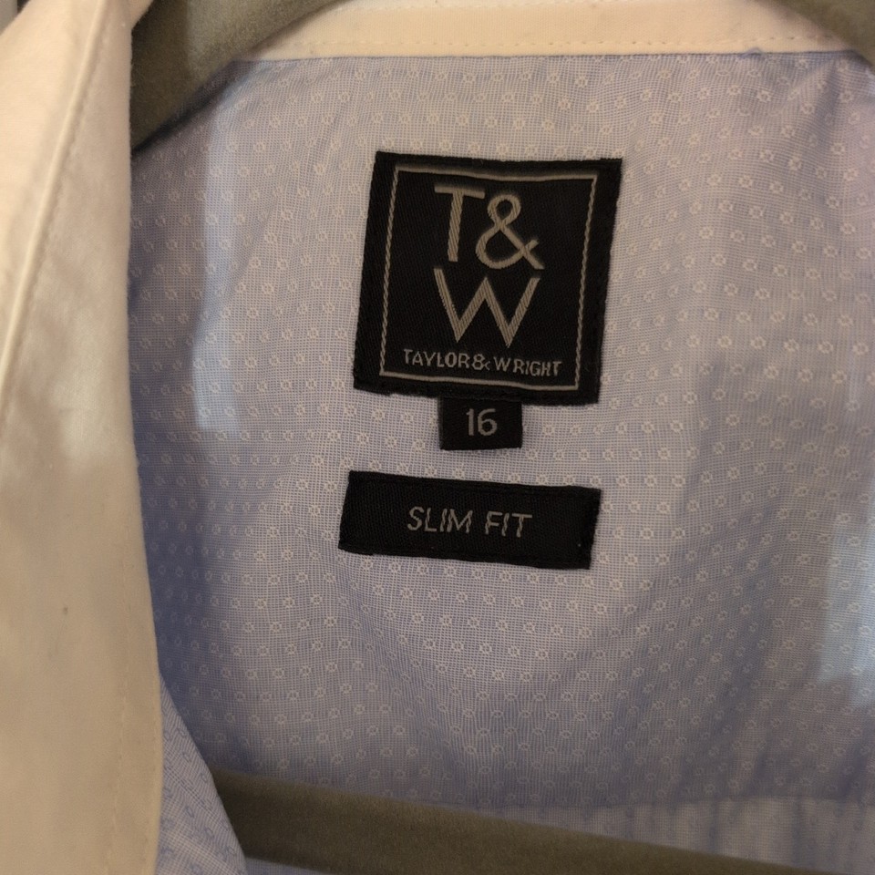 Taylor & Wright (T&W) Men's Shirt - Blue with whute collar - Size 16 ...
