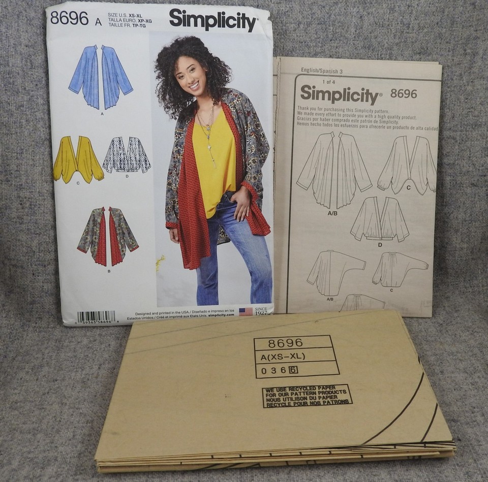 Simplicity 8696 Misses Kimonos long sleeves draped XS-XL size 6-24 ...