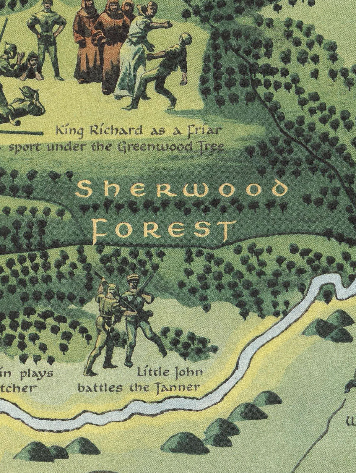 Map Robin Hood and His Merry Men Sherwood Forest Pictorial Wall Art ...