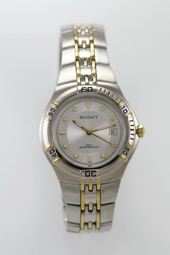 Regency Watch Men Stainless Silver Gold Date 100m White Easy Read ...