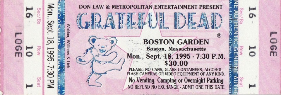 GRATEFUL DEAD TICKET 03-31-1991 GREENSBORO COLISEUM MAIL ORDER GARCIA ...