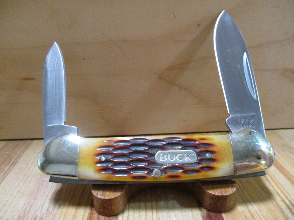 Buck Canoe 389 Folding Pocket Knife With Amber Jigged Handles | eBay