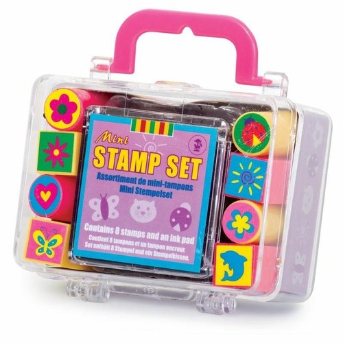 10Pc Kids MINI STAMPS + INK PAD BOX SET Animal Stamp Seal Kit Inking ...