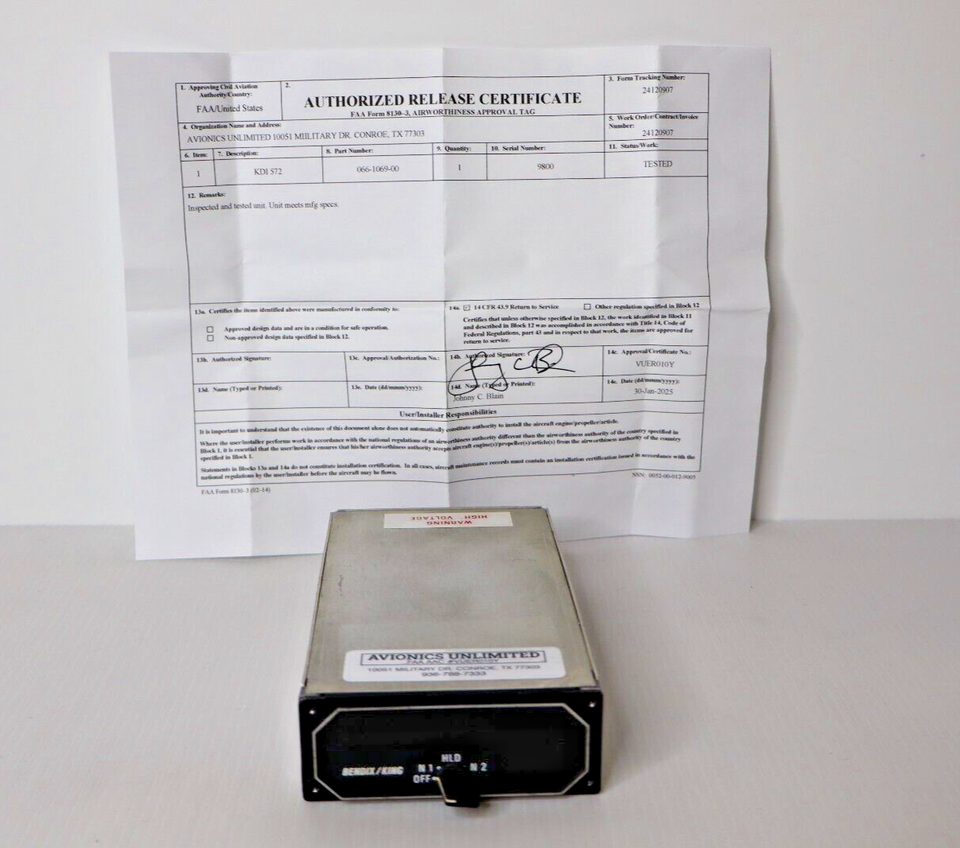 Bendix King KDI 572 DME Indicator 066-1069-00 Bench Tested with FAA ...