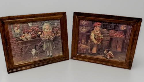 Lee Dubin Art VTG Litho Rare Wood Frame MCM Set 2 Signed Boy Girl Cat ...