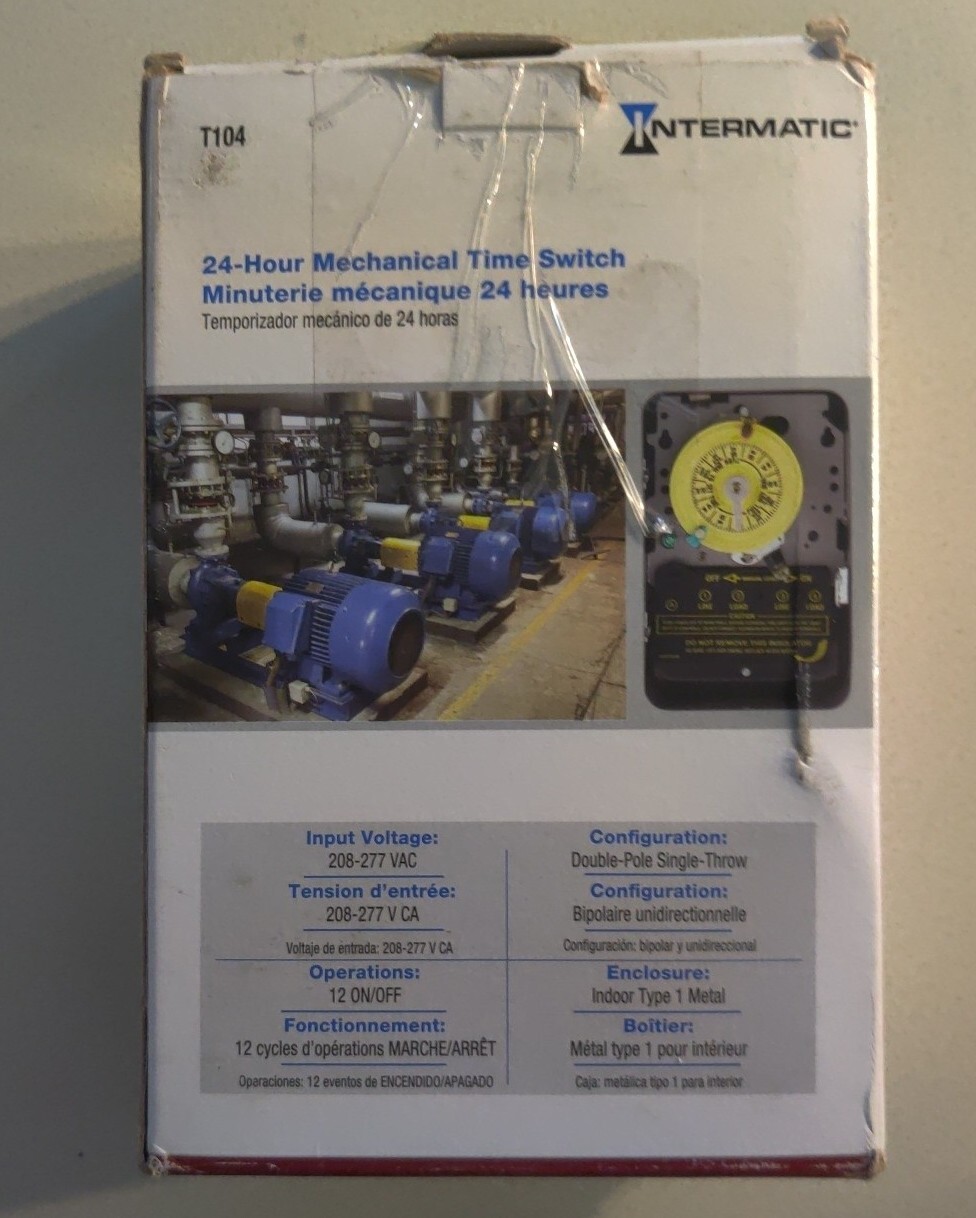 Intermatic T104 24-Hr Electromechanical Timer DPST Time Switch 208 ...