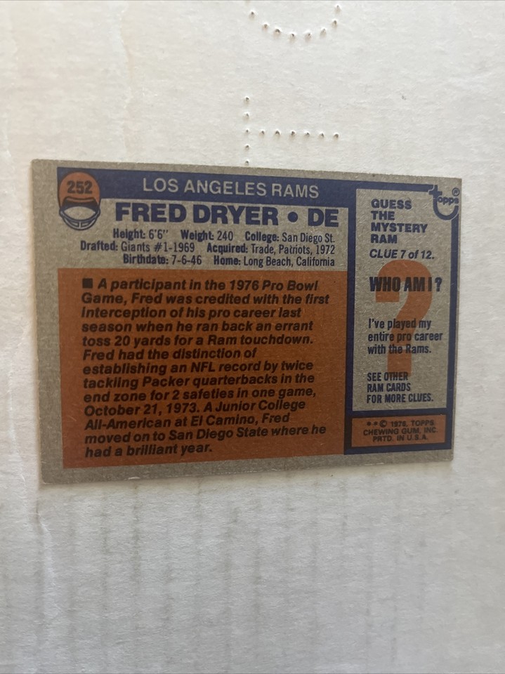 1976 Fred Dryer Los Angeles Rams Topps Football Card #252 | eBay