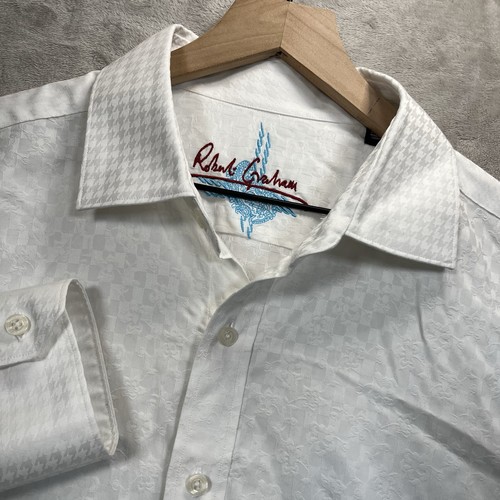 Robert Graham Shirt Mens Size XL White Jacquard Pattern Stretch Classic ...