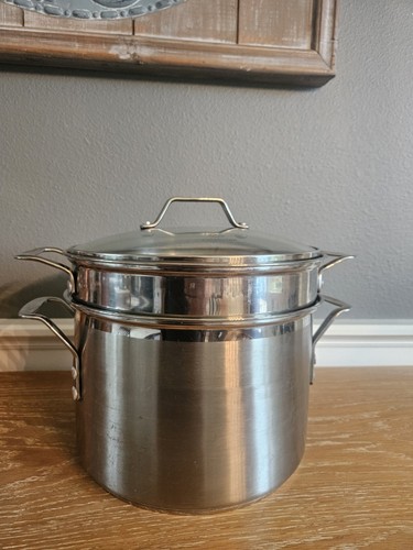 Calphalon 8 Qt Stainless Stock Pot Dual Basket Inserts Pasta Steamer ...