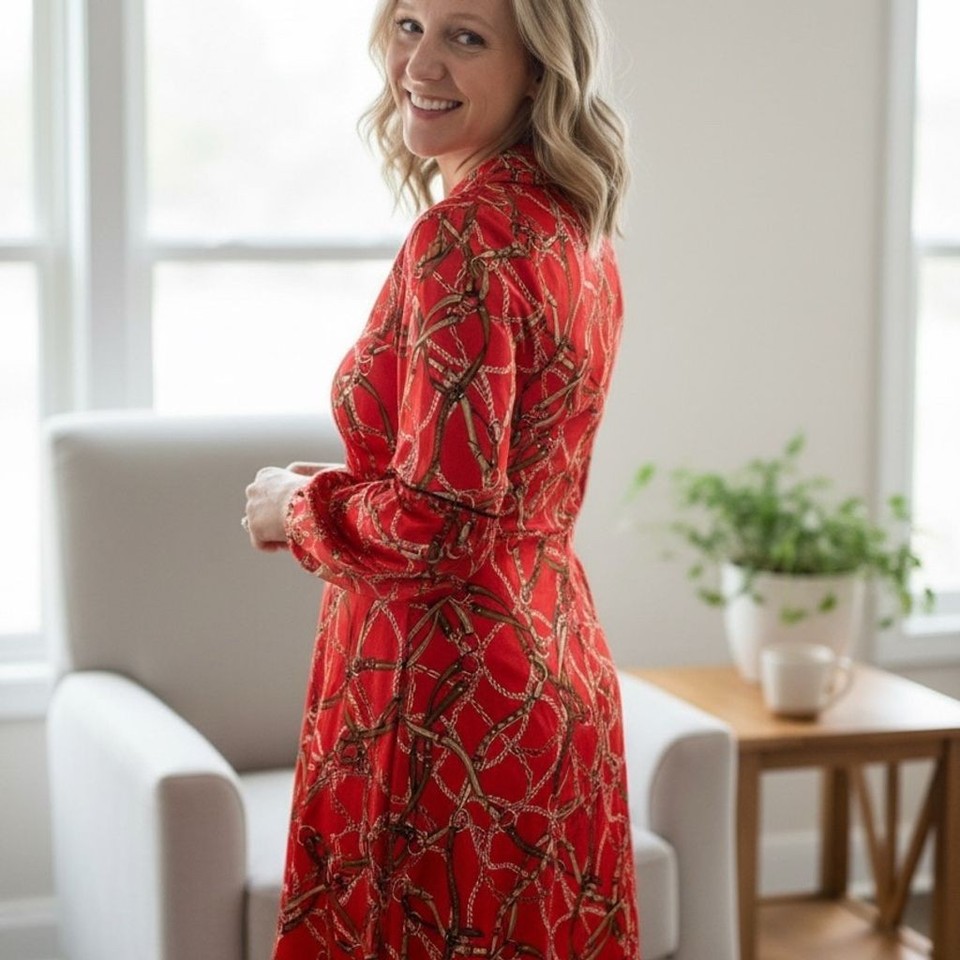 Skye's The Limit Women's L equestrian Red Chain Print Tunic Mini Dress ...